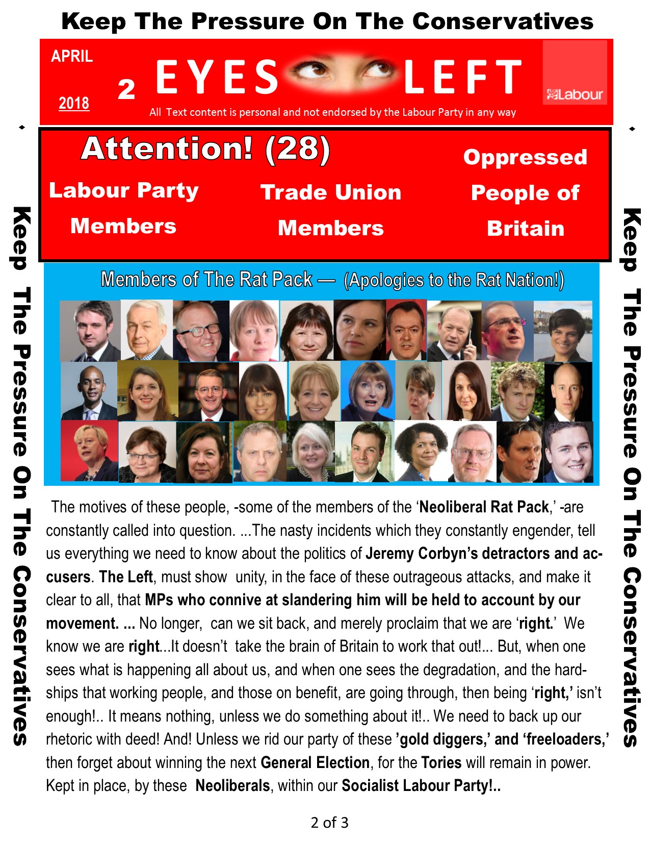 Vilified To Victory – The Collective & Labour- Eyes – Left – Durham